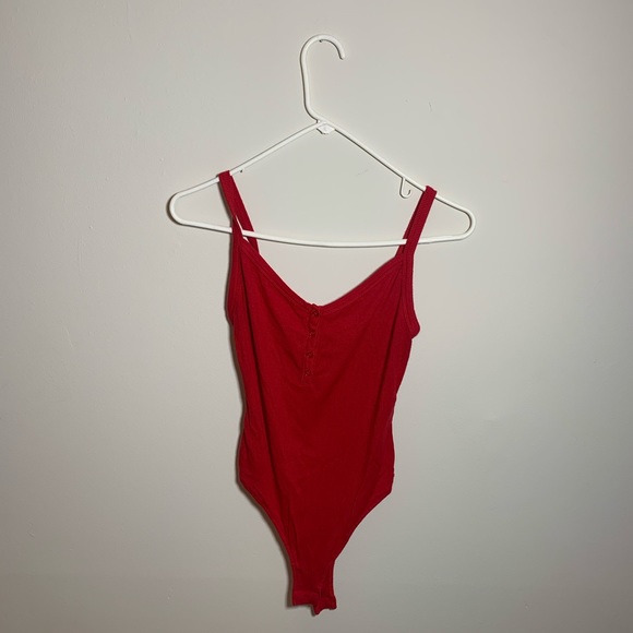 Tops | Red Button Down Tank Bodysuit | Poshmark